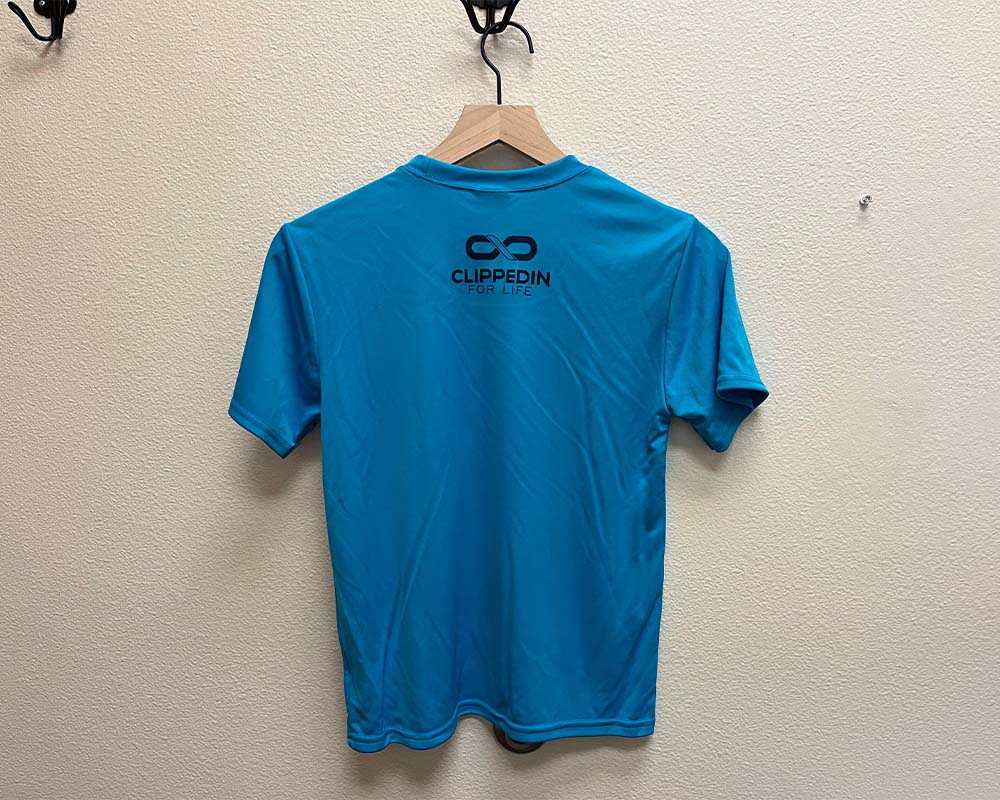 Folsom Grom Tech Shirt Neon Blue Navy Logo – Clipped In for Life